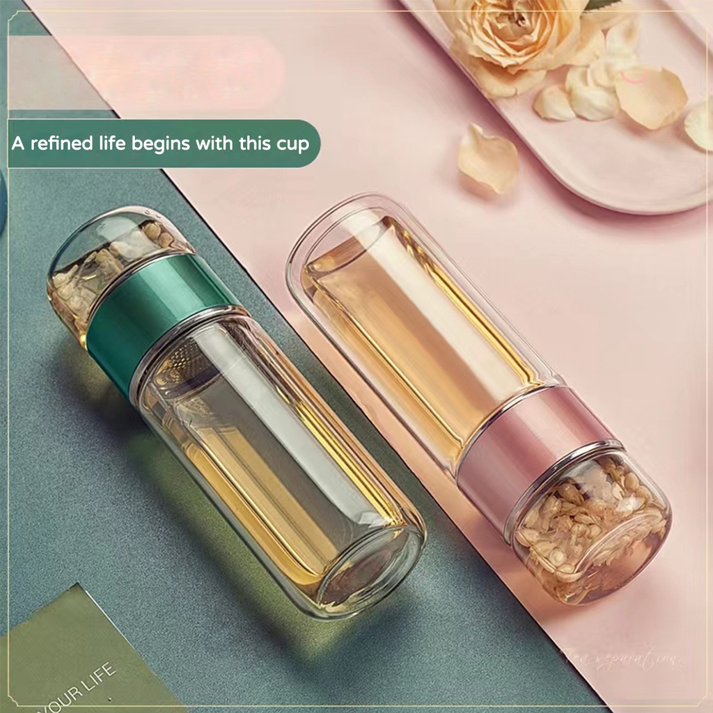 【M'sia Stock】Tea mug with strainer double insulated glass mug tea ...