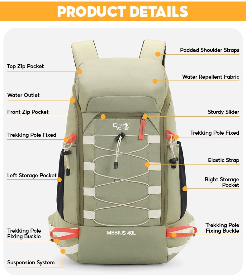 Case Valker MEBIUS 40L Outdoor Nylon Backpack Hiking Bag with Rain ...