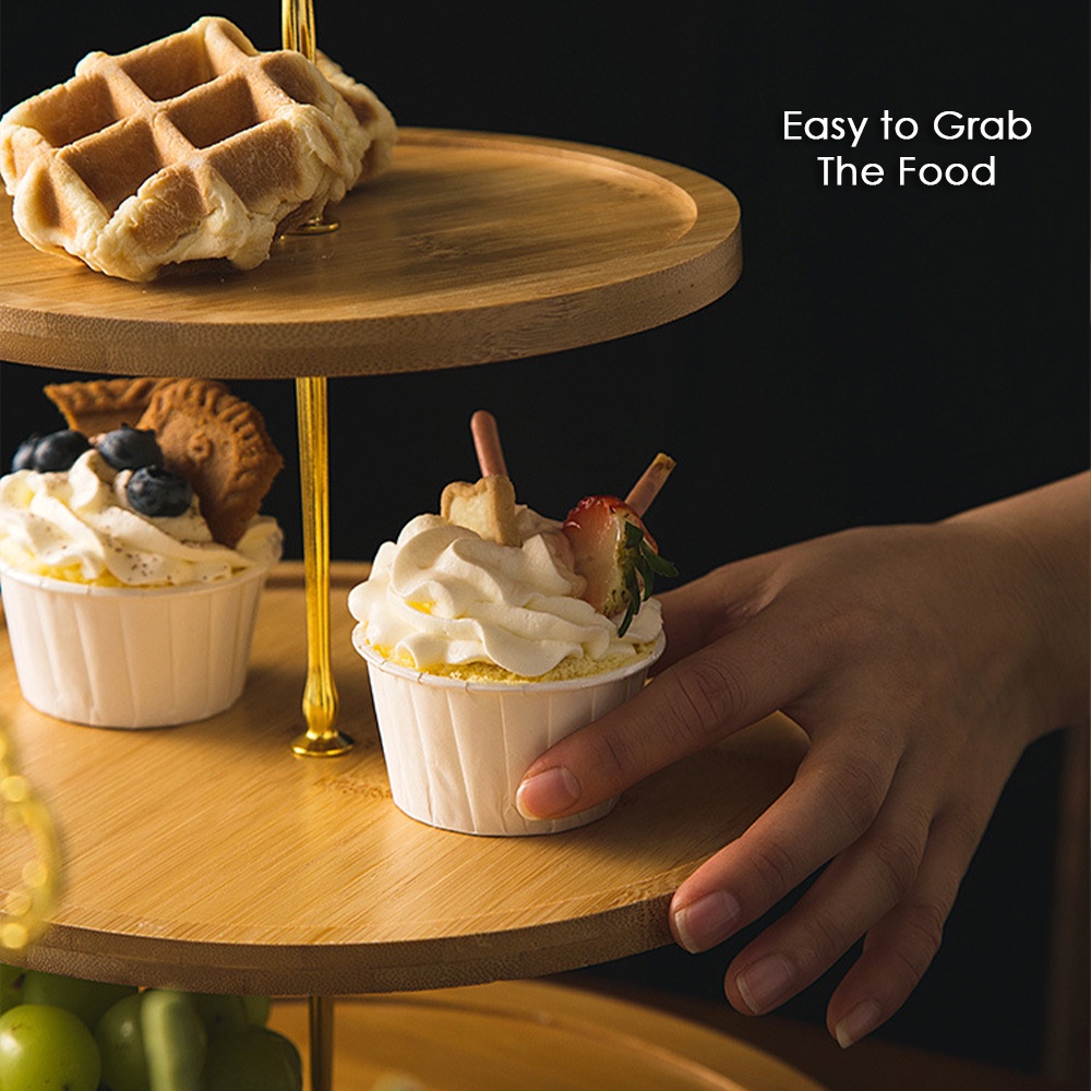BC Natural Bamboo Wood Dessert Stand High Tea 2 / 3 Tiers Cupcake ...
