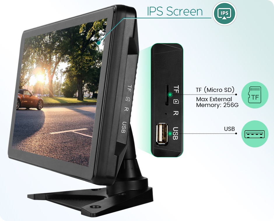 10.36" AHD 4CH Monitor Recording DVR 1080P Car Rear View Camera Truck ...