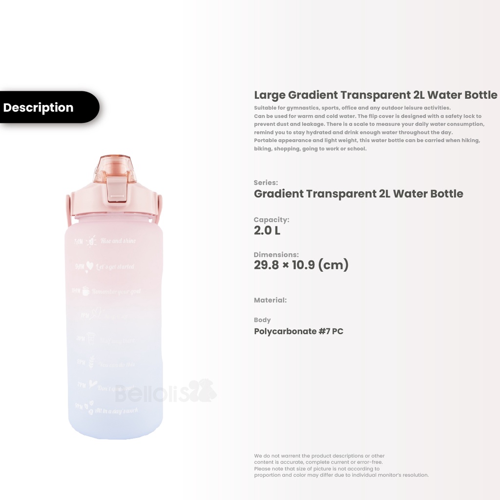 Large Gradient Transparent 2L Water Bottle//TikTok Bottle//Botol viral ...