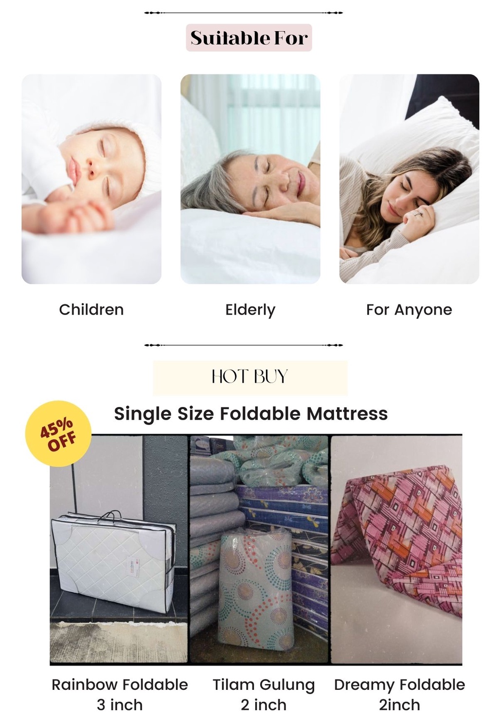 STAY Rainbow Mattress 3 Way Mattress Folding Mattress Foldable Mattress ...
