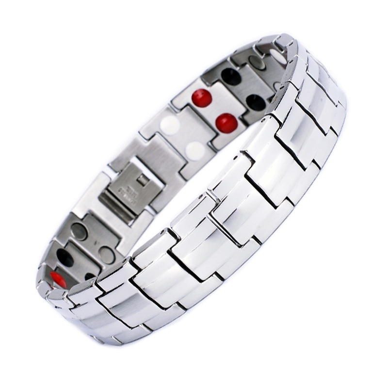 Titanium Steel Bracelet 4-in-1 Magnetic Negative Ion Anti-radiation Far ...