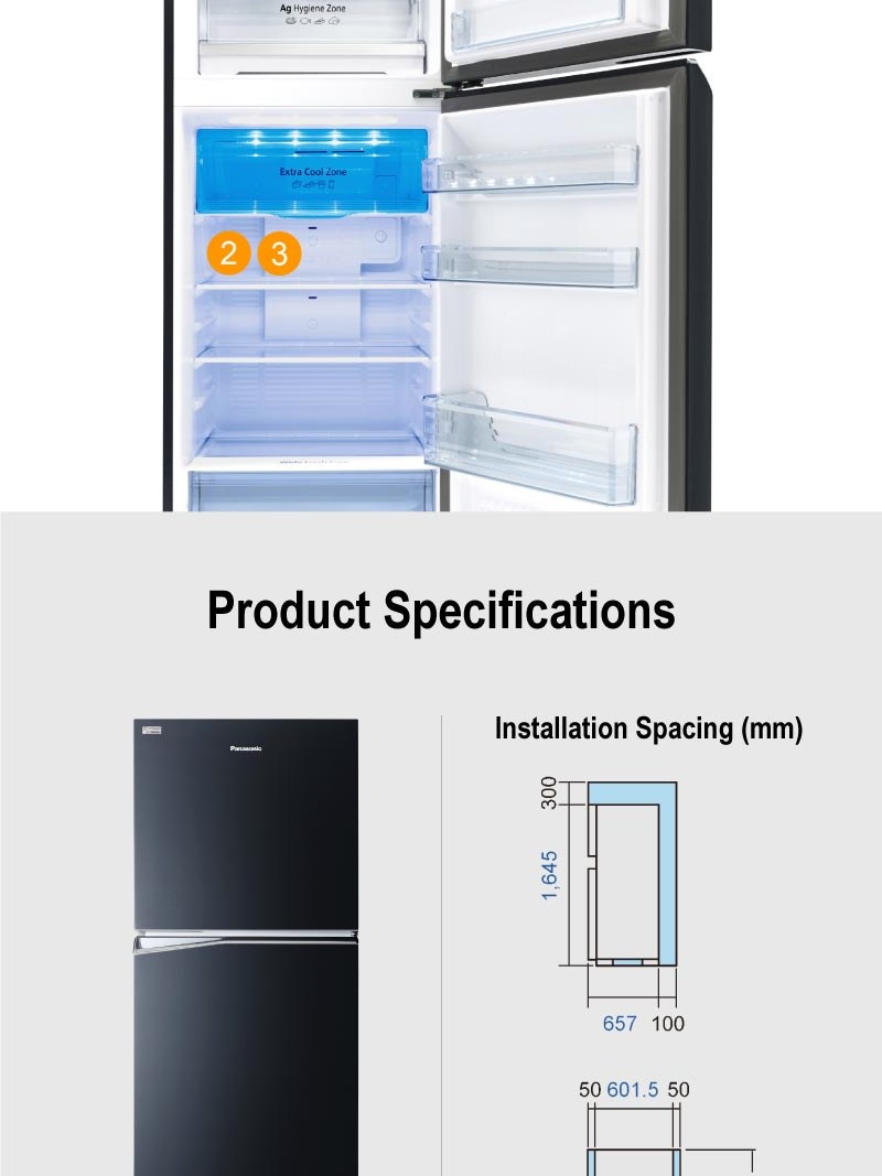 PANASONIC NR-TV341 325L INVERTER ENERGY SAVING 2-DOOR TOP FREEZER ...