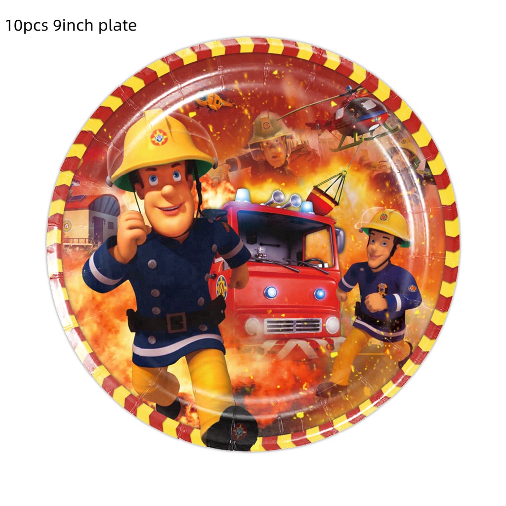 Fireman Sam Party Tableware Plates Cups Fire Engine truck Fireman Sam ...