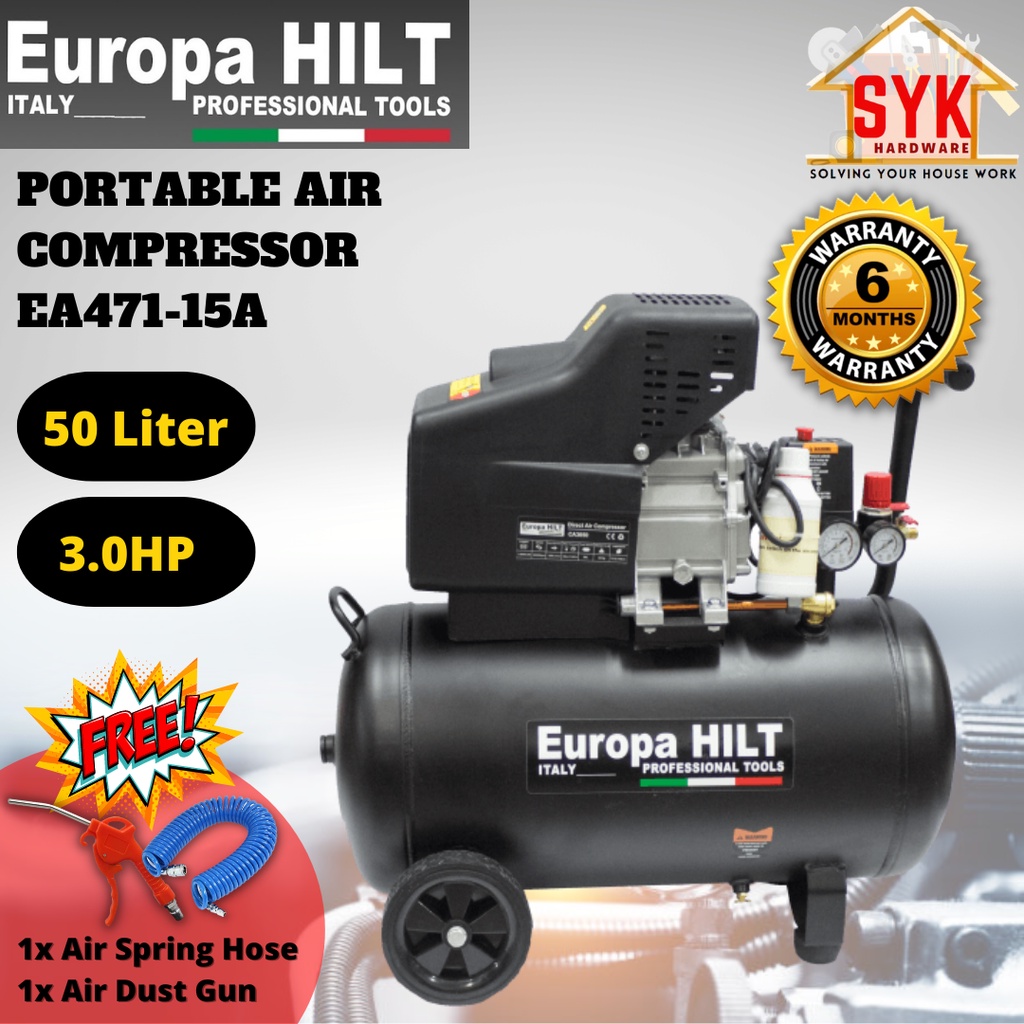 SYK Europa Hilt EA471-15A Portable Air Compressor 50 Liter Direct Driver Oil Compressor Angin ...