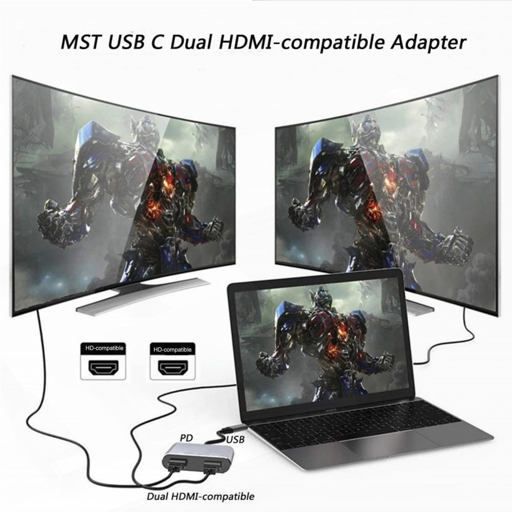 HDMI Extender Hub Splitter Dual Monitor VGA 2 IN 1 Switch USB Type C ...