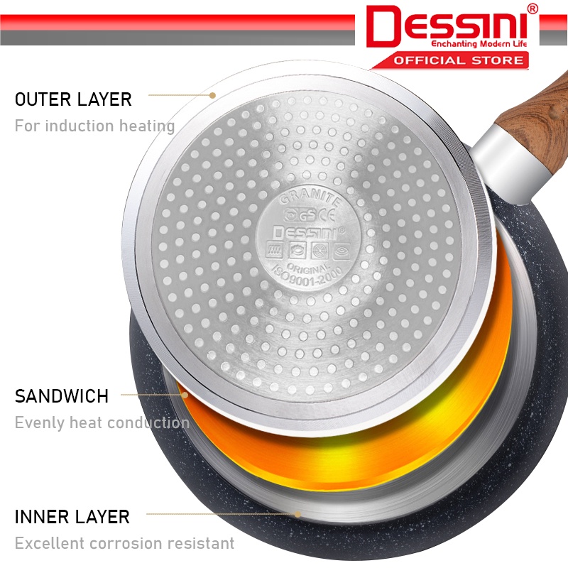 DESSINI Natural Stone Frying Pan Die Cast Aluminium Induction Non-Stick ...