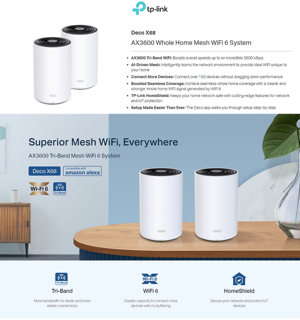 Tp-Link DECO X68 AX3600 Whole Home Mesh WiFi 6 System | Shopee Malaysia