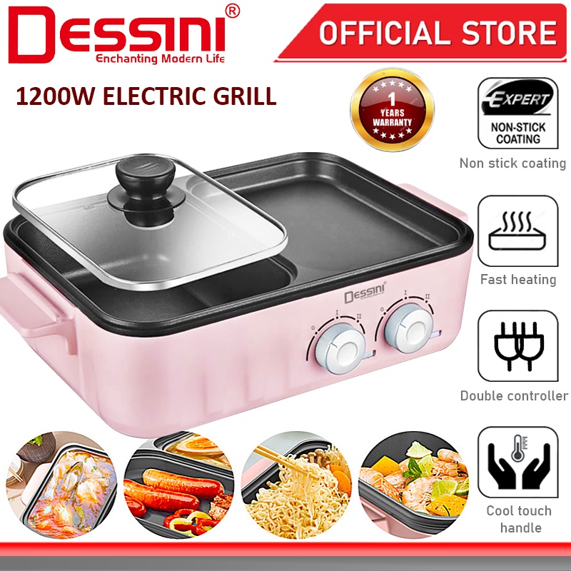 DESSINI ITALY Electric BBQ Grill Non-Stick Pan Teppanyaki Hot Pot ...