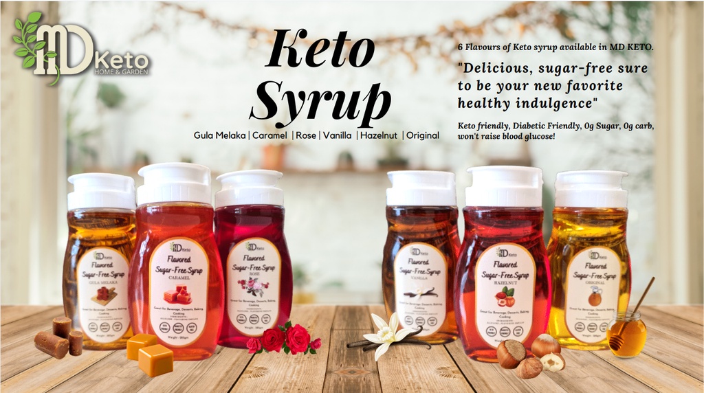 [MD Keto] 285ml Keto syrup Original, vanilla, caramel, hazelnut, gula ...