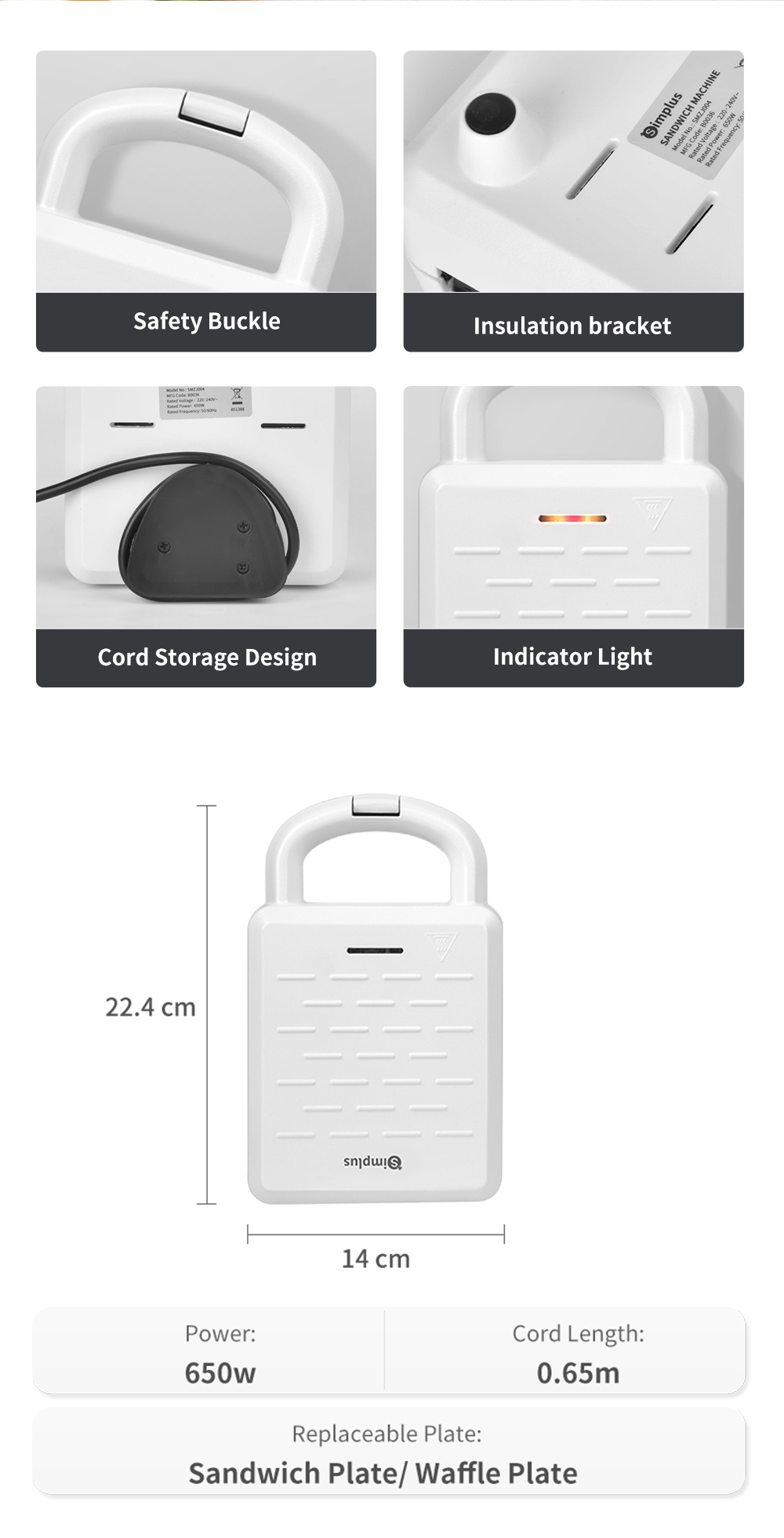 Simplus Sandwich Waffle Maker|Multi-Use Breakfast Bread Toaster Maker ...