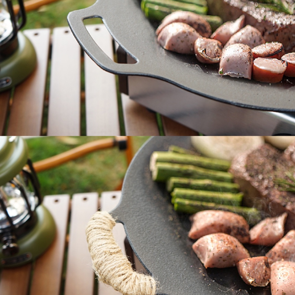 SIMPLYBEST CLS Outdoor Grill Pan Cast Iron Camping BBQ Non Stick Picnic Pan Storage Bag Round ...