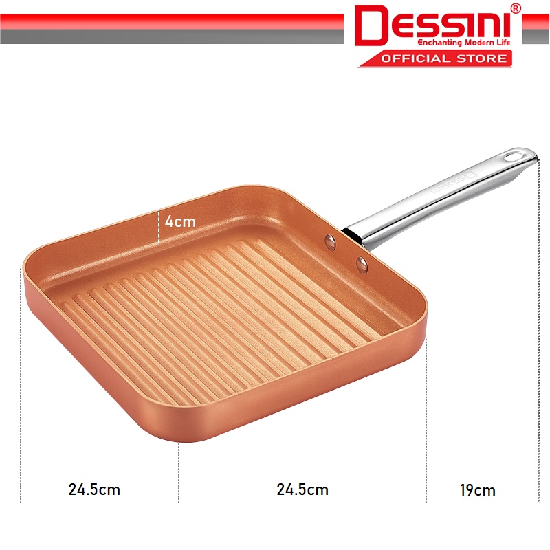 DESSINI ITALY Zero Fat 24CM Grill Steak Frying Pan Die Cast Aluminium ...