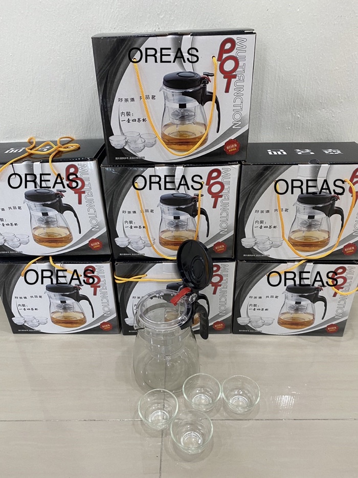 OREAS 5 IN 1 TEAPOT 600ML GLASS HEAT RESISTANT LARGE CLEAR TEA POT ...