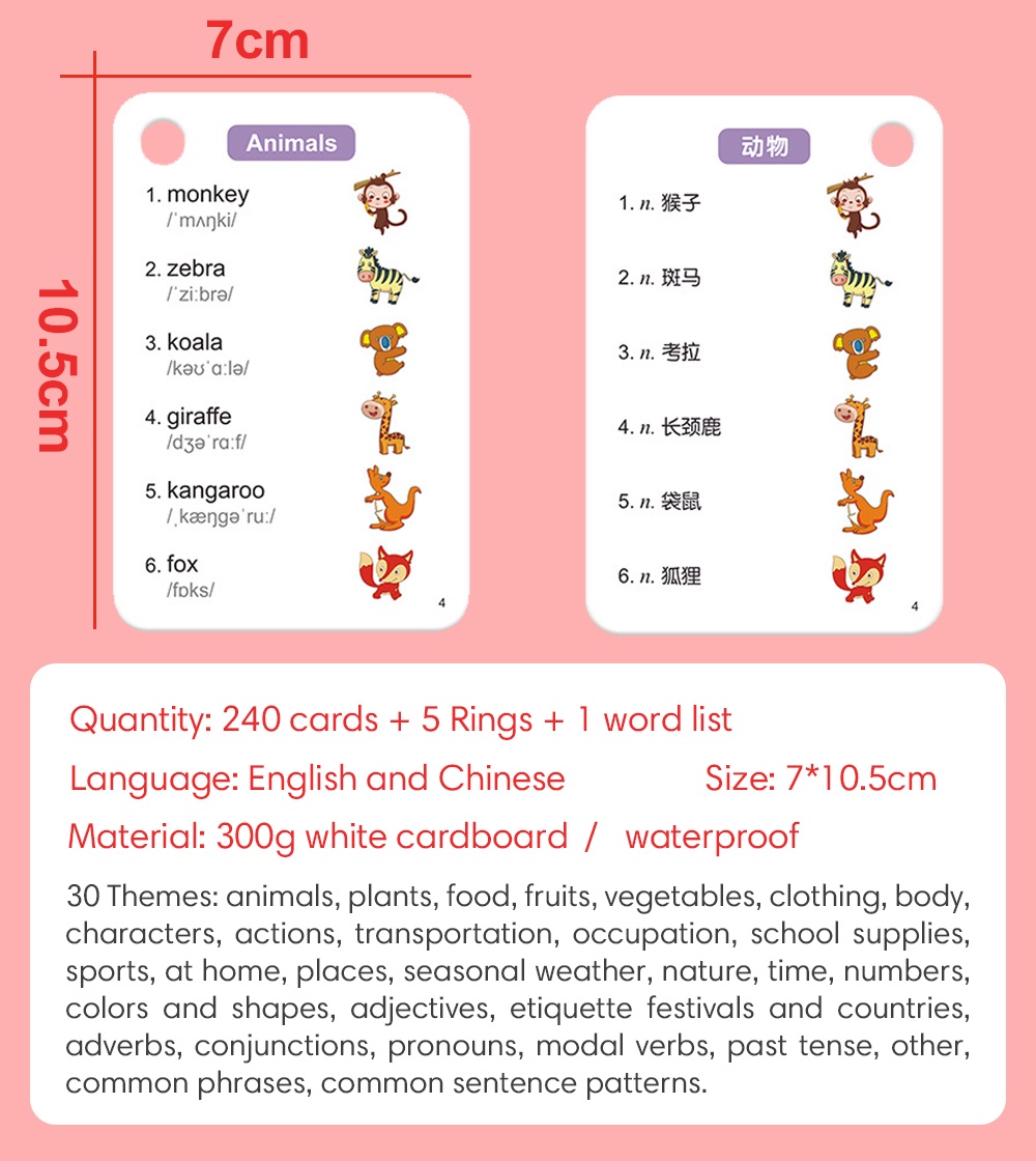 1200 English Words Cards Children Learning Animals Plants Fruits ...
