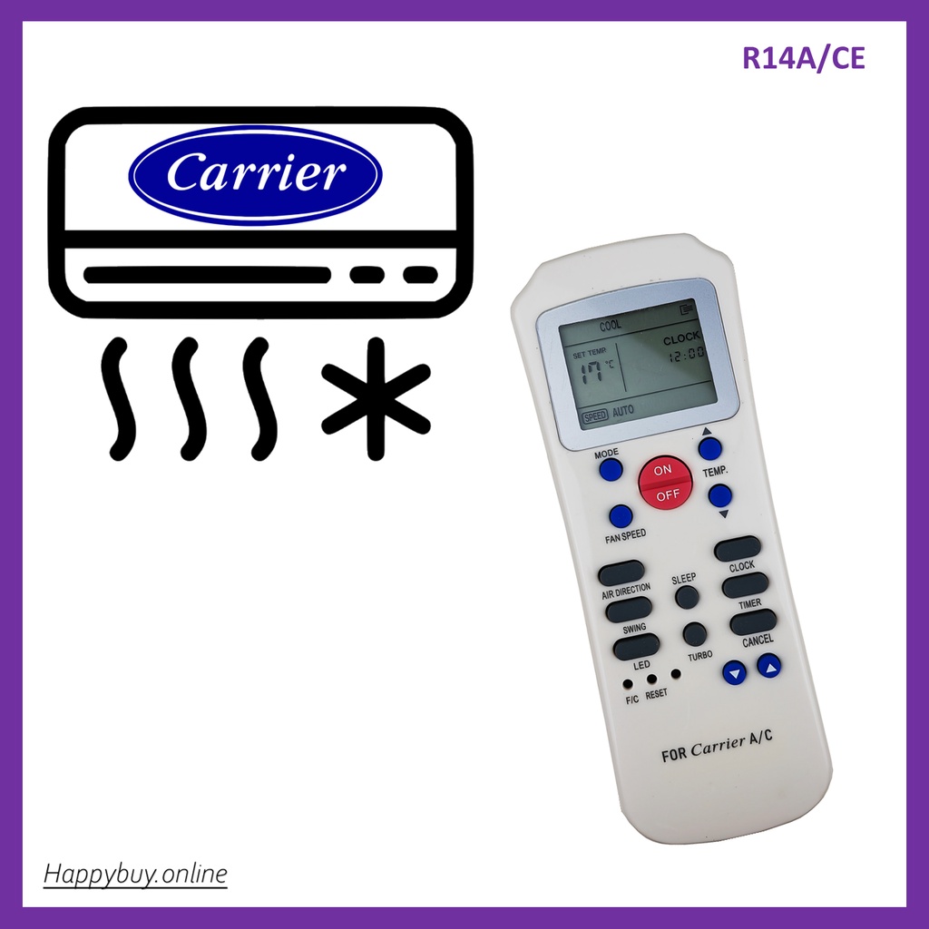 Compatible Carrier Air Conditioner Remote Control R14A/CE Carrier ...