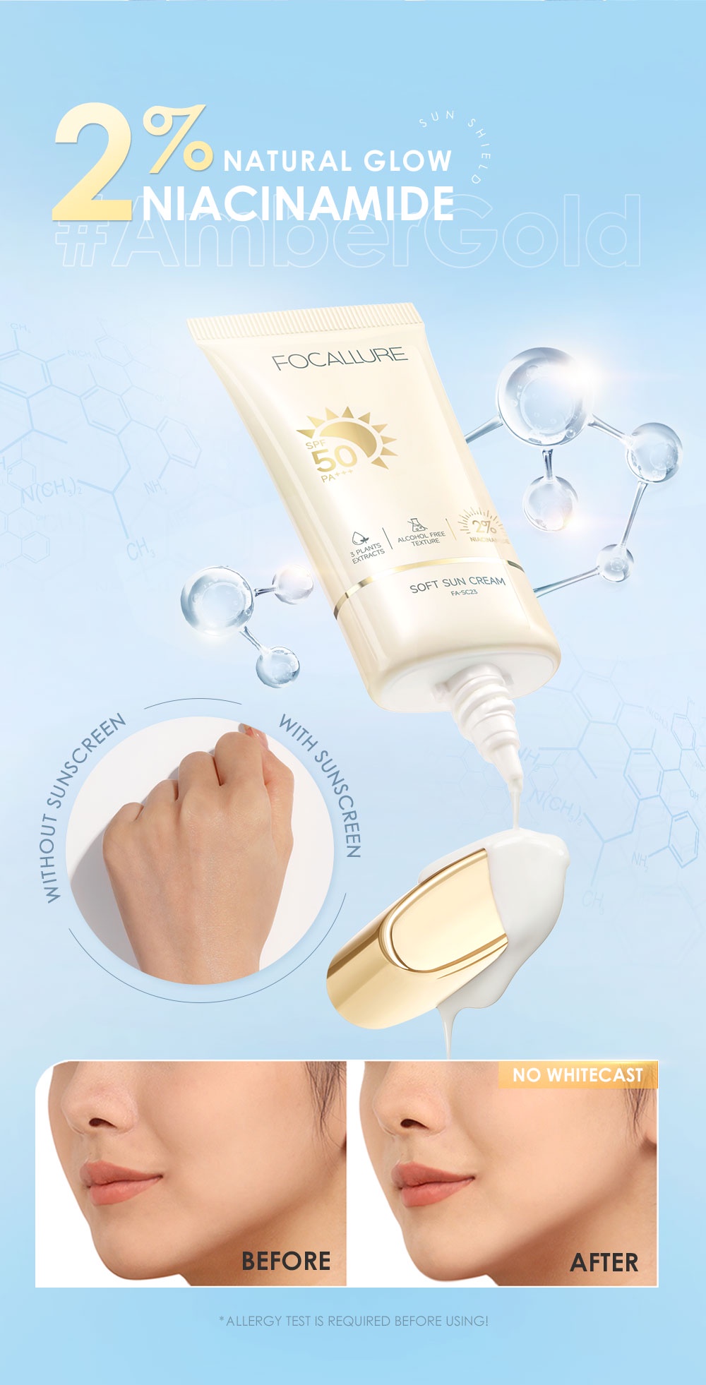FOCALLURE #AmberGold 4-in-1 Intensive Defense Sunscreen Gel Sample ...