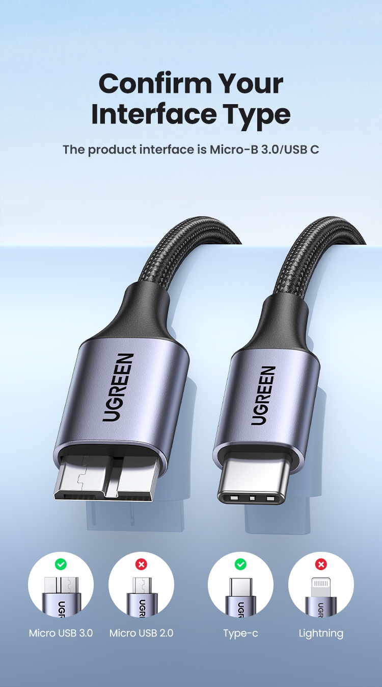 Ugreen USB C to Micro B 3.0 Cable 5Gbps 3A Fast Data Sync Cord For ...