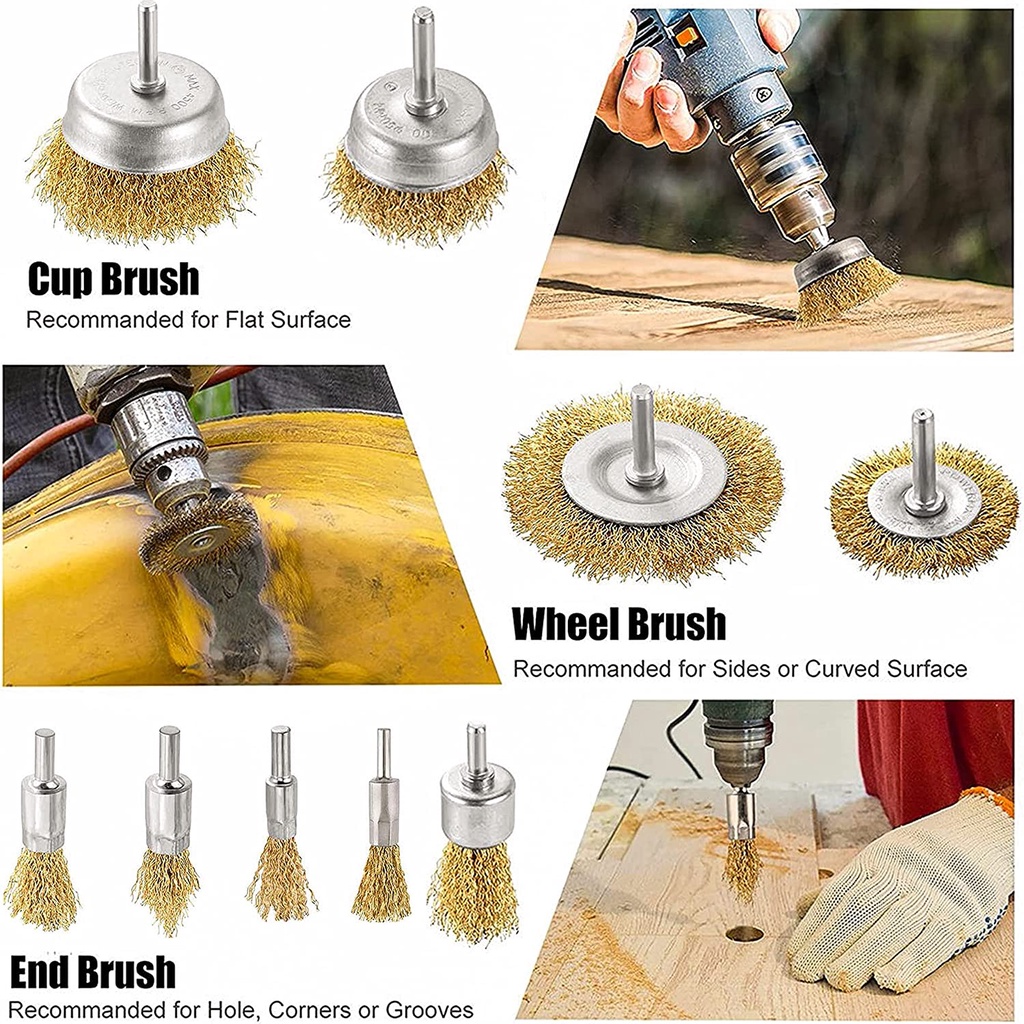 6MM Shank Brass Wire Wheel Brush Paint Remover Burr Rotary Grinder ...