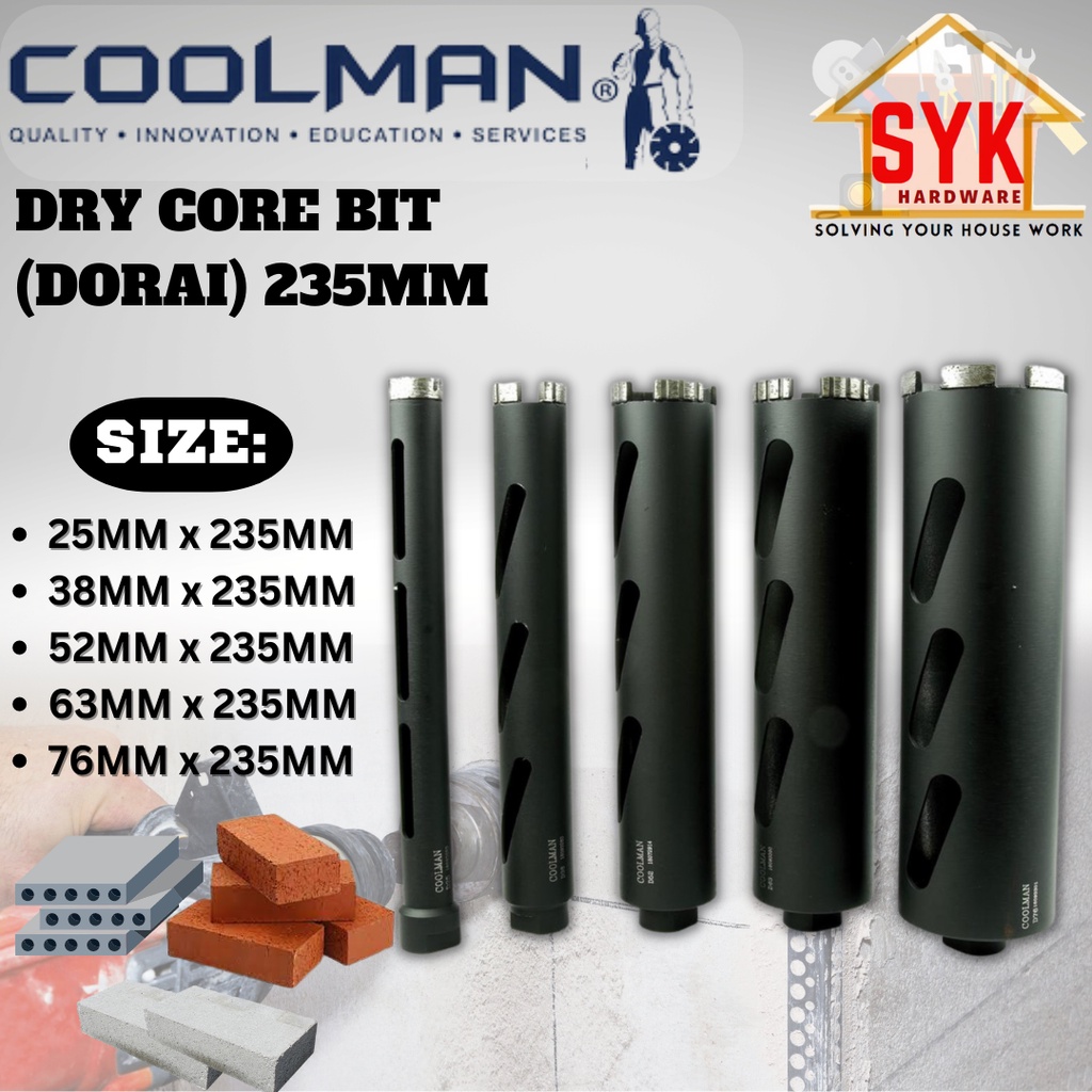 SYK Coolman Laser Welded Handheld Dry Core Bit AM14-SDS Plus Spindle ...