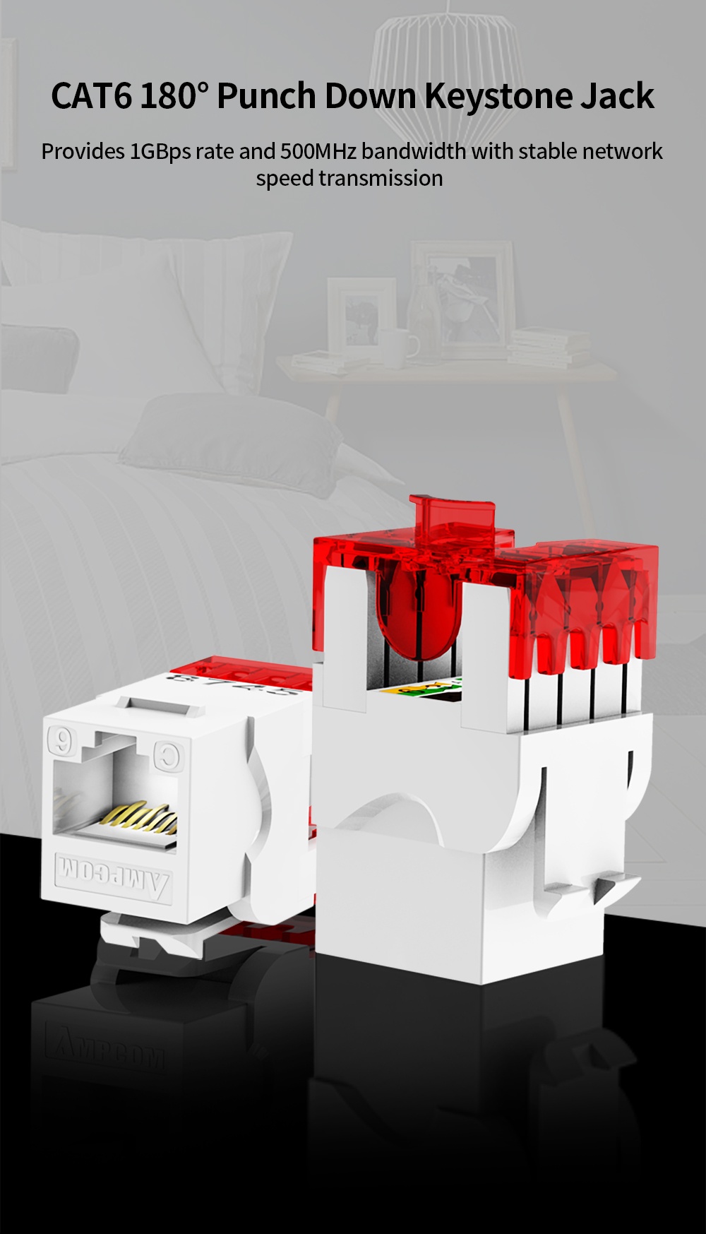 AMPCOM CAT6 CAT5E Punch Down Keystone Jack Module Insert Ethernet UTP ...