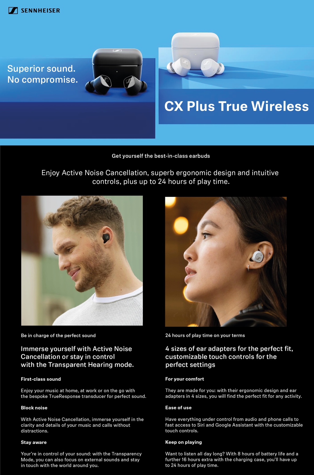Sennheiser CX Plus True Wireless Active Noise Cancellation Earbuds ...