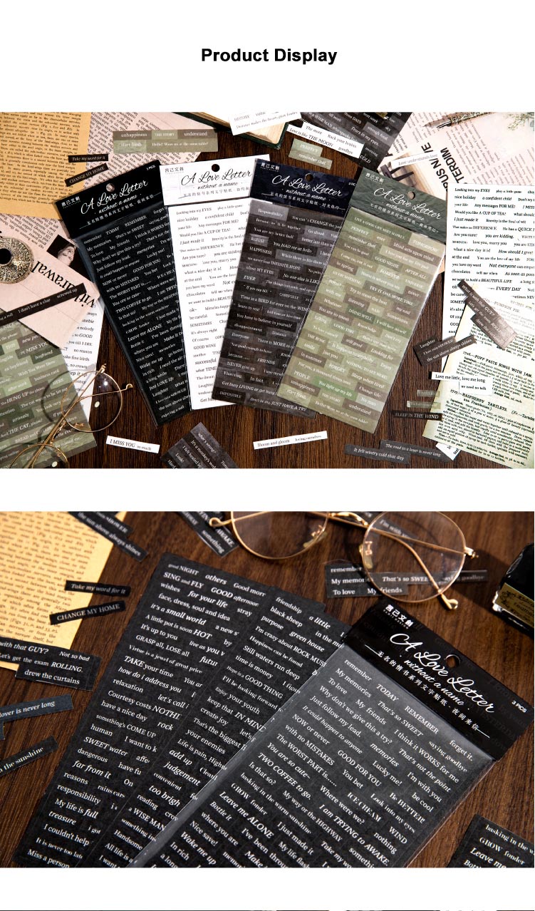 JIANWU 3 Sheets INS Retro English Text Sticker DIY Journal Scrapbooking ...