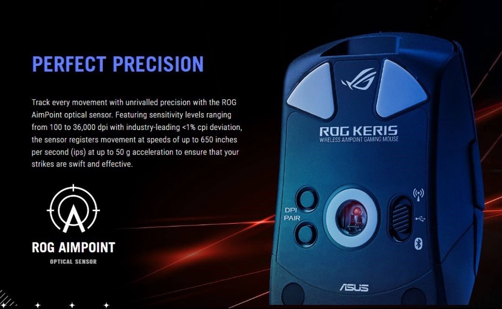 ASUS ROG Keris Wireless AimPoint (P709) -wireless RGB gaming mouse ...