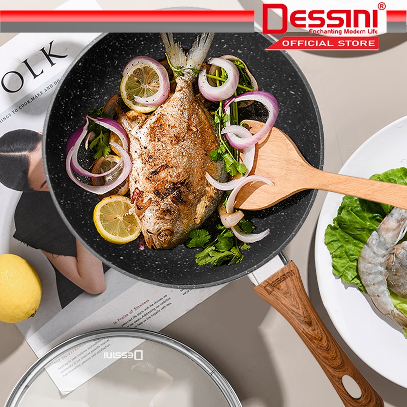 DESSINI Natural Stone Frying Pan Die Cast Aluminium Induction Non-Stick ...