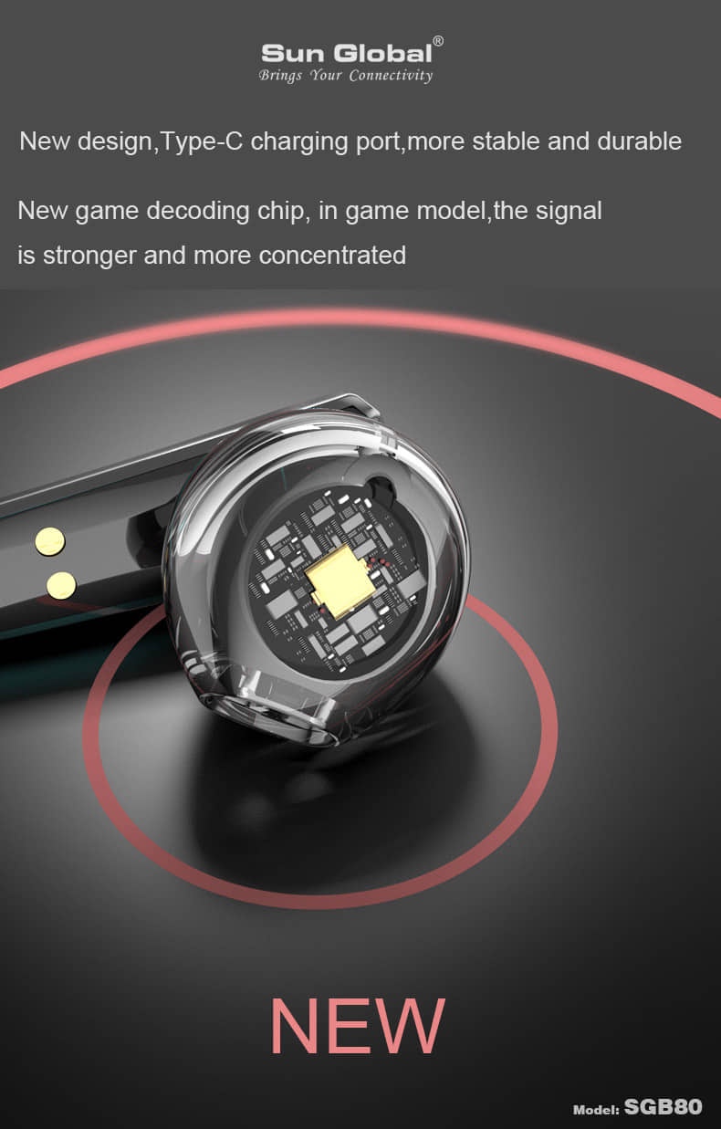 Sun Global SGB80 True Wireless Earbuds - Game Model | Intelligent LED | HD Microphone | Super ...