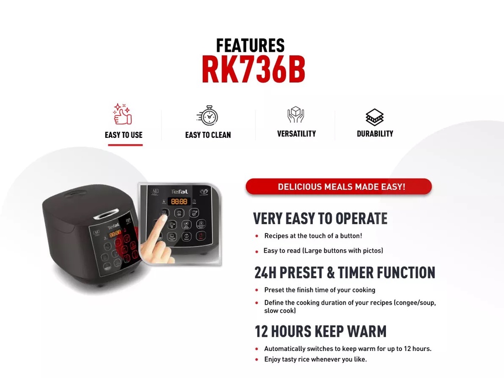 Tefal Easy Rice Cooker Plus (1.8L) RK736B | Shopee Malaysia