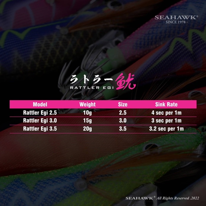 Seahawk Rattler Egi Squid Jig Size 2.5 / 3.0 / 3.5 Candat Sotong ...
