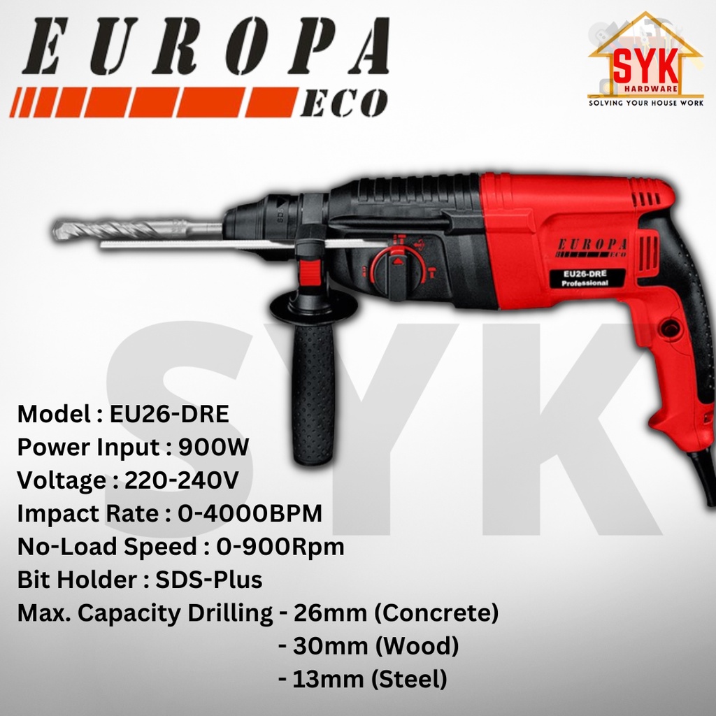 SYK Europa Hilt EU26-DRE 900W 3Mode Function Electric Rotary Hammer ...