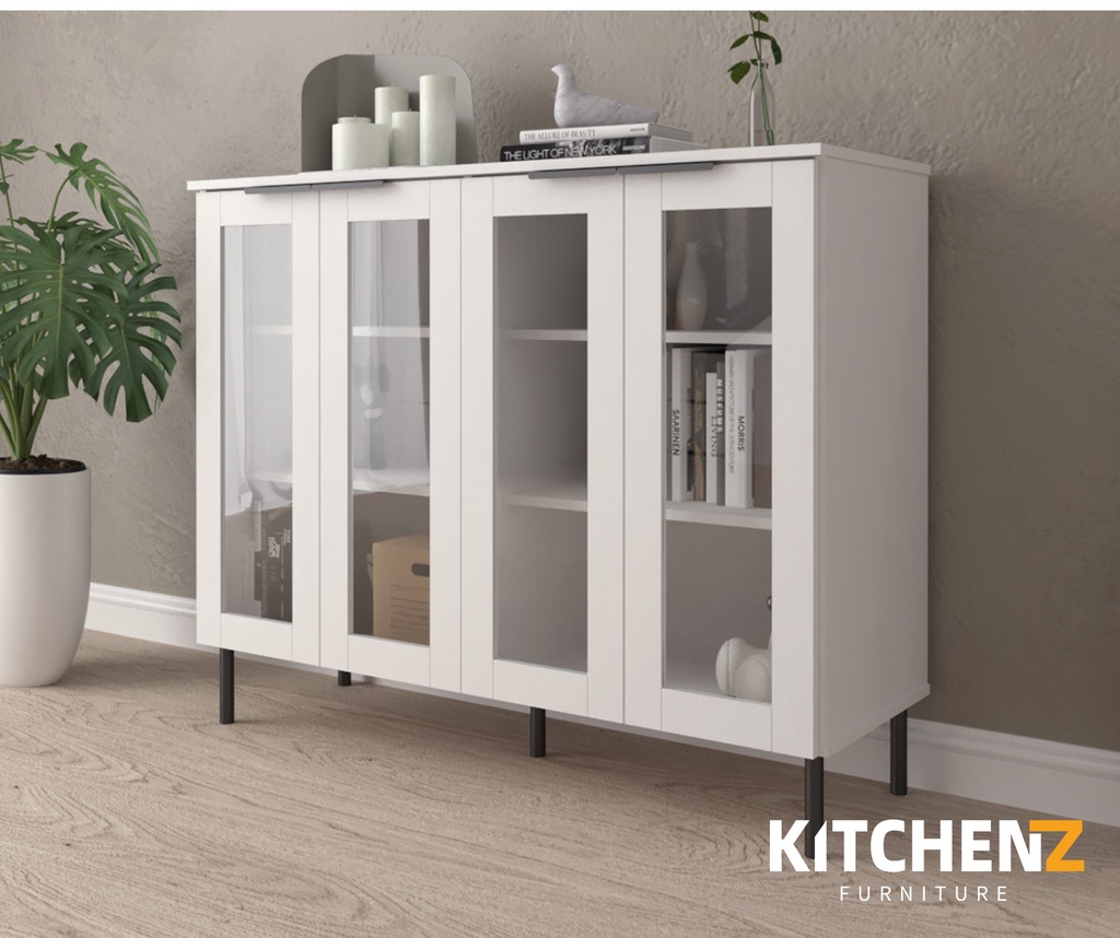 KitchenZ Glass Door Storage Display Cabinet Multipurpose 2 Doors/4 ...