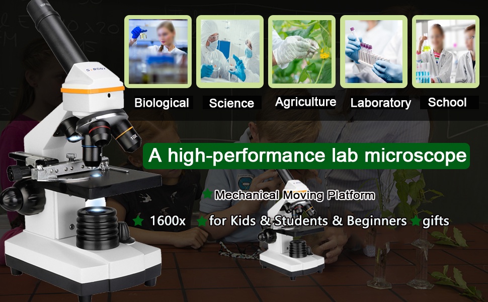 SVBONY SV601 HD Professional Microscope 40X-1600X Portable Biological Electronic Dual Light Fine ...