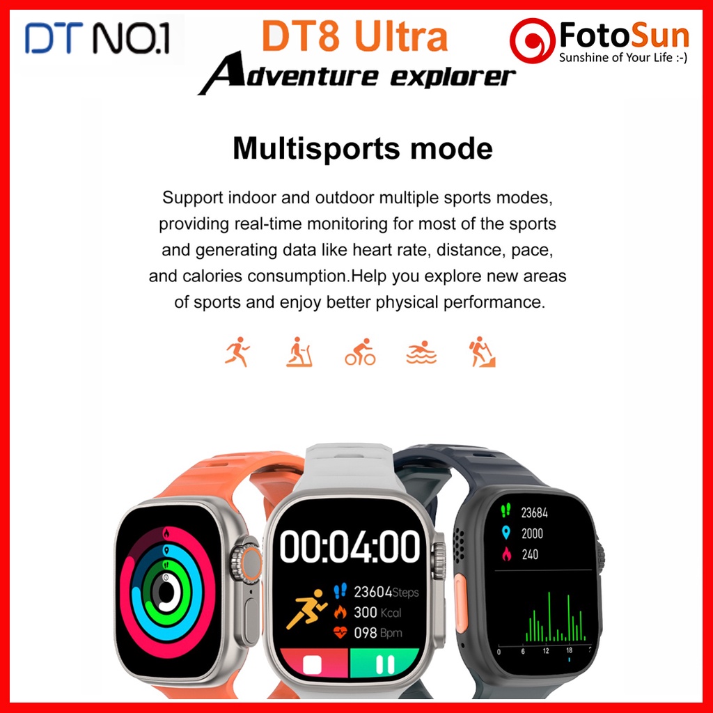 DT8 Ultra WearPro smartwatch - temperature, heart rate sensor 49mm ...