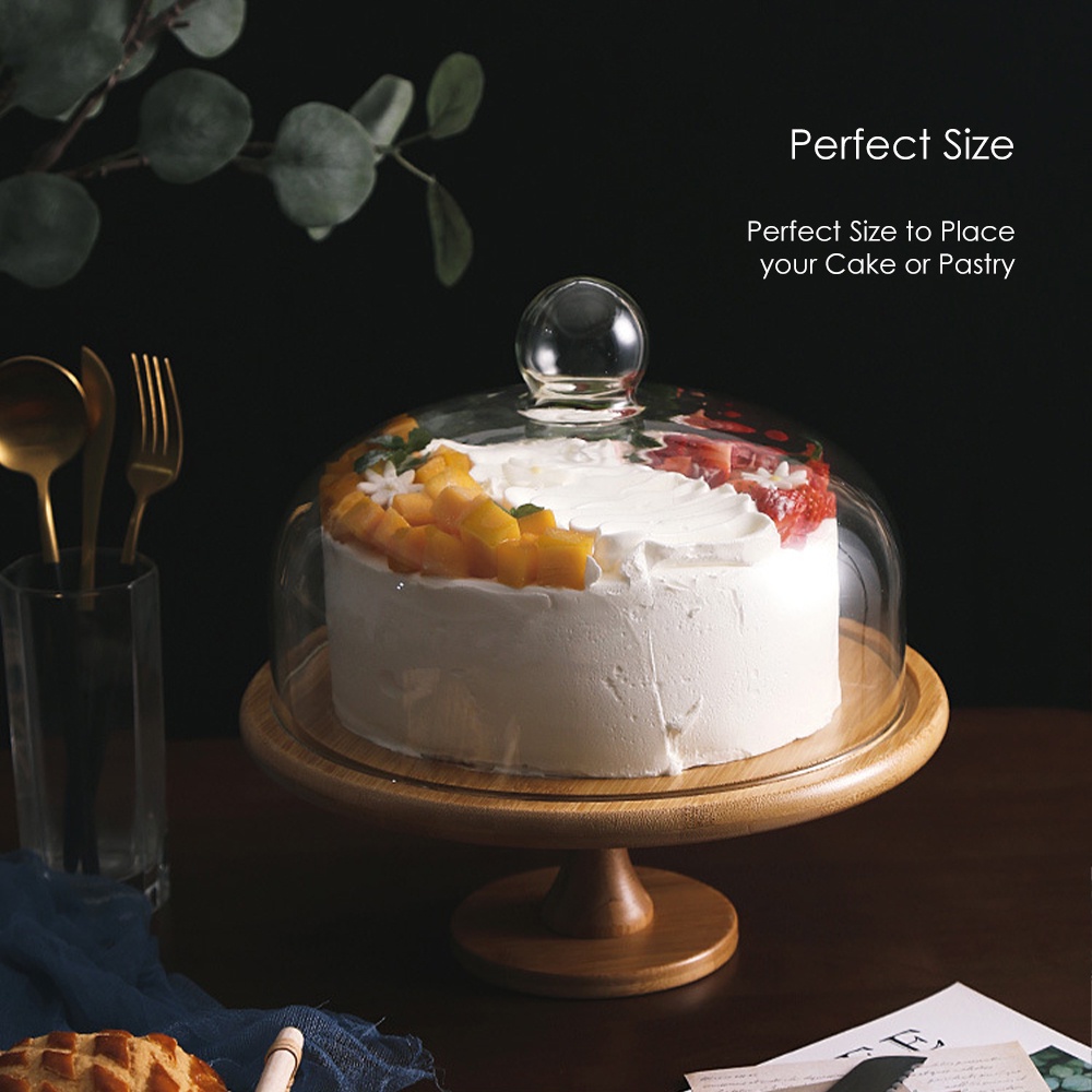 BC Wooden Cake Stand With Glass Cover Premium Quality Bamboo Wood Dome ...