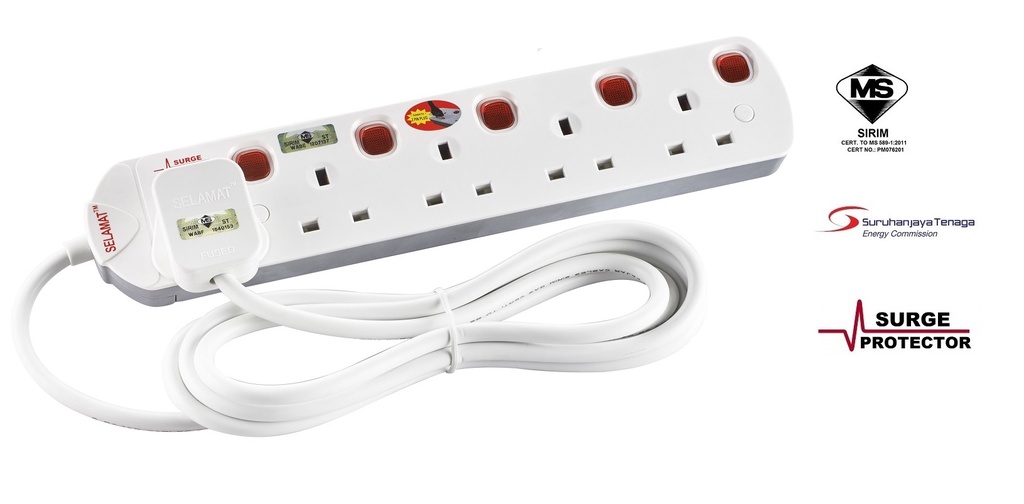 Selamat 5 Gang Surge Protection Extension Socket/Trailing Socket (2M/3M ...