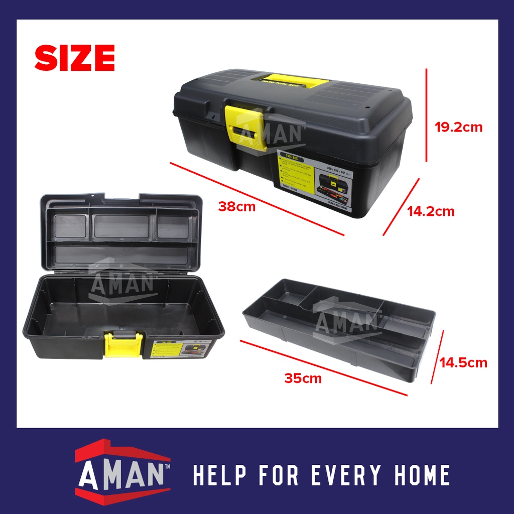 AMAN Heavy Duty Hard Plastic Multi Purpose Tool Box Toolbox Storage Box Hardware Kotak Alatan ...