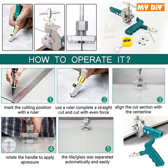 MYDIYHOMEDEPOT - 2 IN 1 Glass Cutter Tools Kit Glass Tile Cutter Hand ...