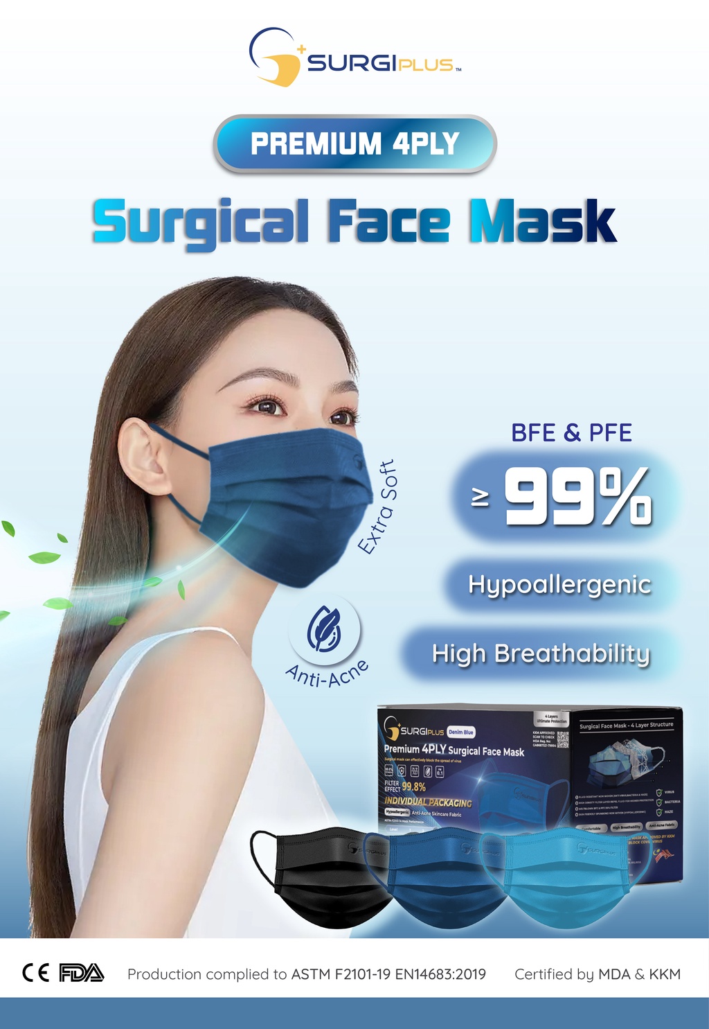 【SurgiPlus】Premium Surgical Face Mask 4 Ply ASTM Lvl 3/EN Type II-R ...