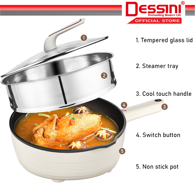 DESSINI ITALY Electric Cooker Steamboat Hot Pot Non Stick Frying Wok ...