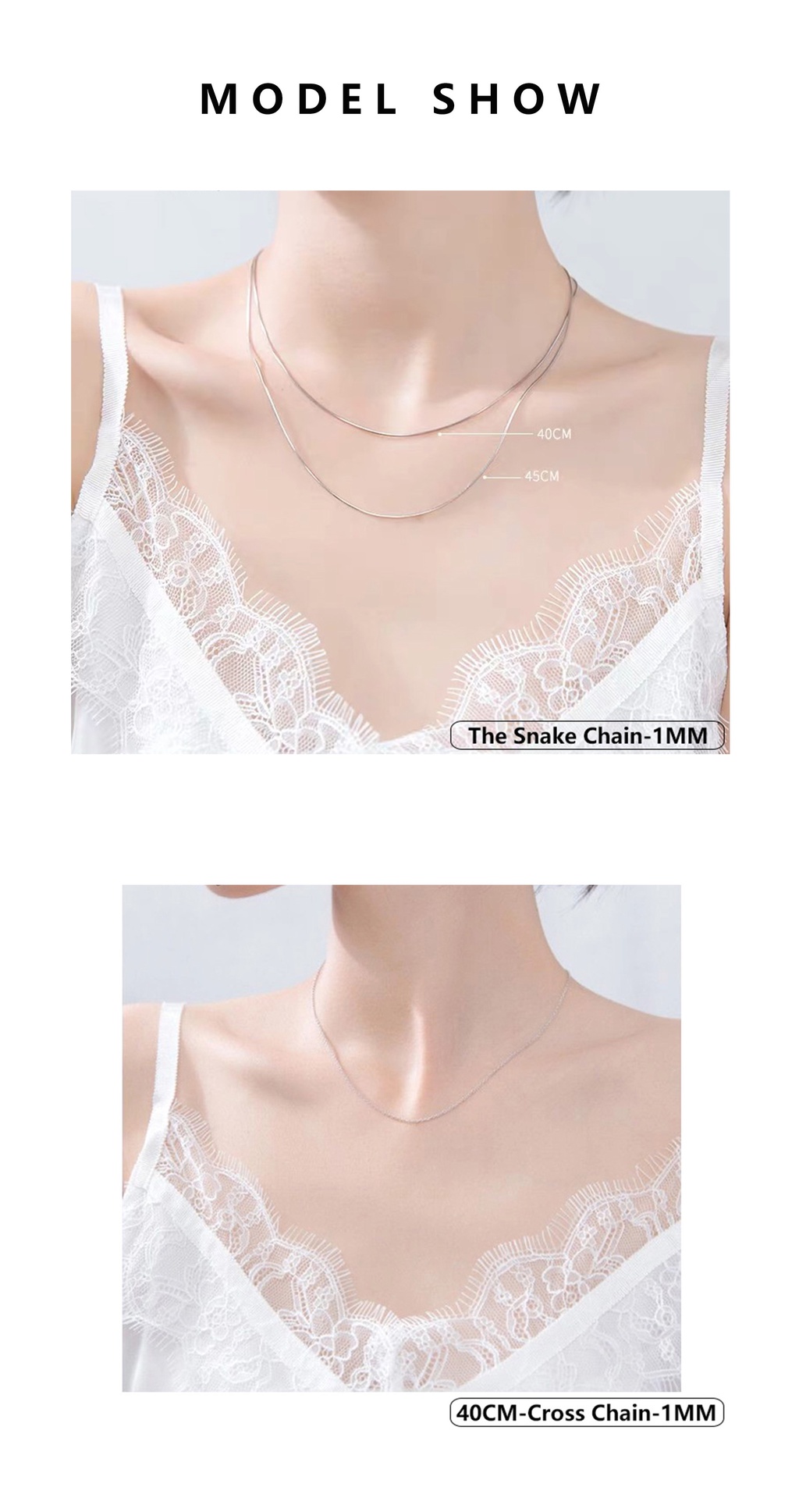 JYJIAYUJY 100% Sterling Silver S925 Necklace Silver Chain 40cm/45cm/50cm Hypoallergenic 1MM ...