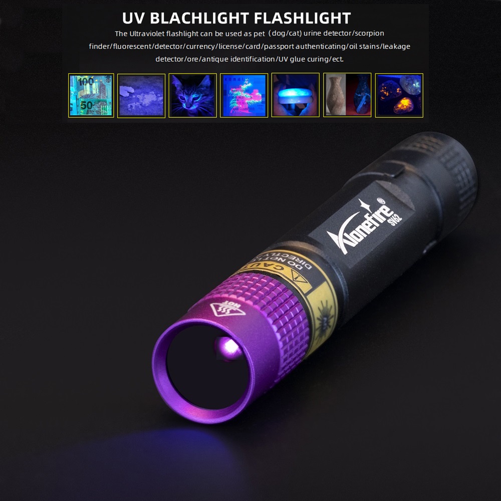 Alonefire SV62 Ultraviolet Flashlight Black Light 365nm UV Torch Pet ...