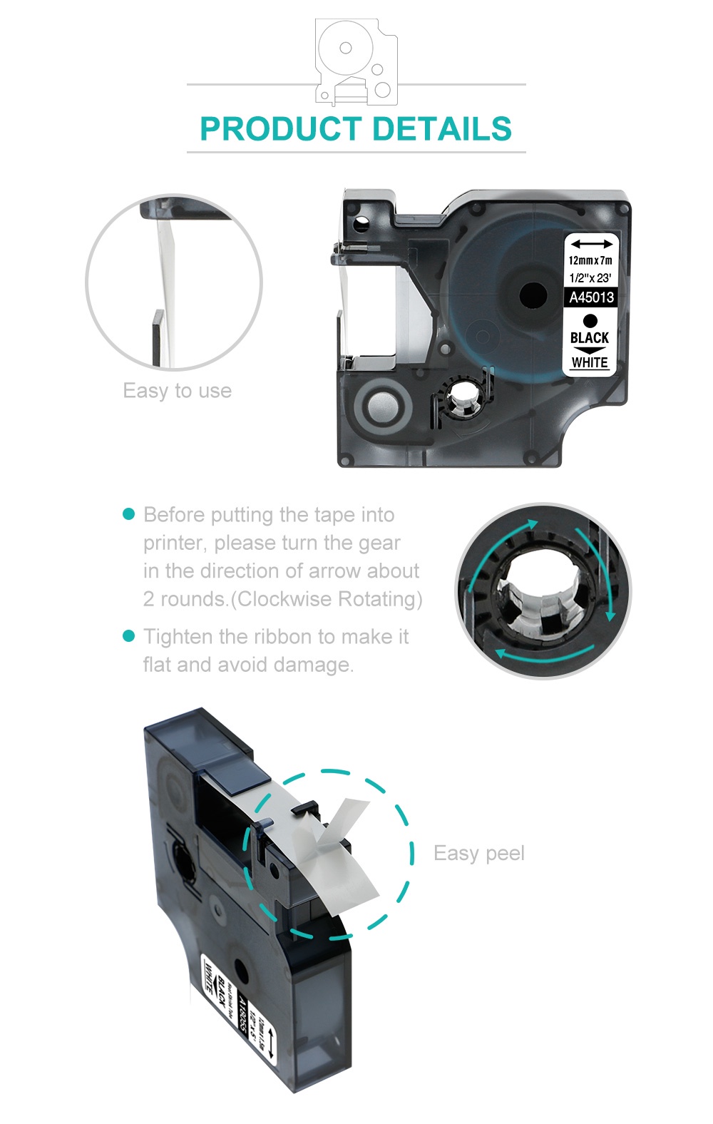 [6mm/9mm/12mm] D1 Label Tape Compatible Dymo 45013 40913 43613 Refill ...