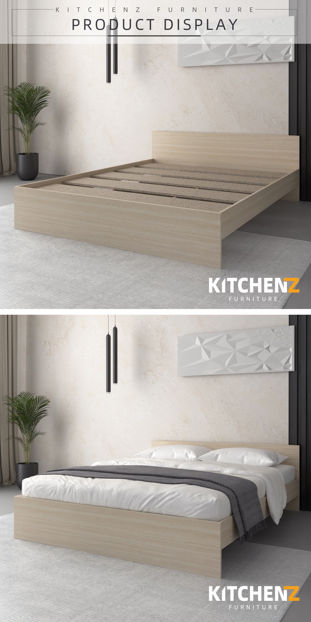KitchenZ Wooden Queen Bed Frame with Headboard Katil Queen Kayu - BF ...