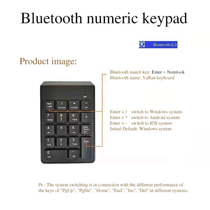 Bluetooth Wireless Numeric Keypad Without Driver External USB Computer ...