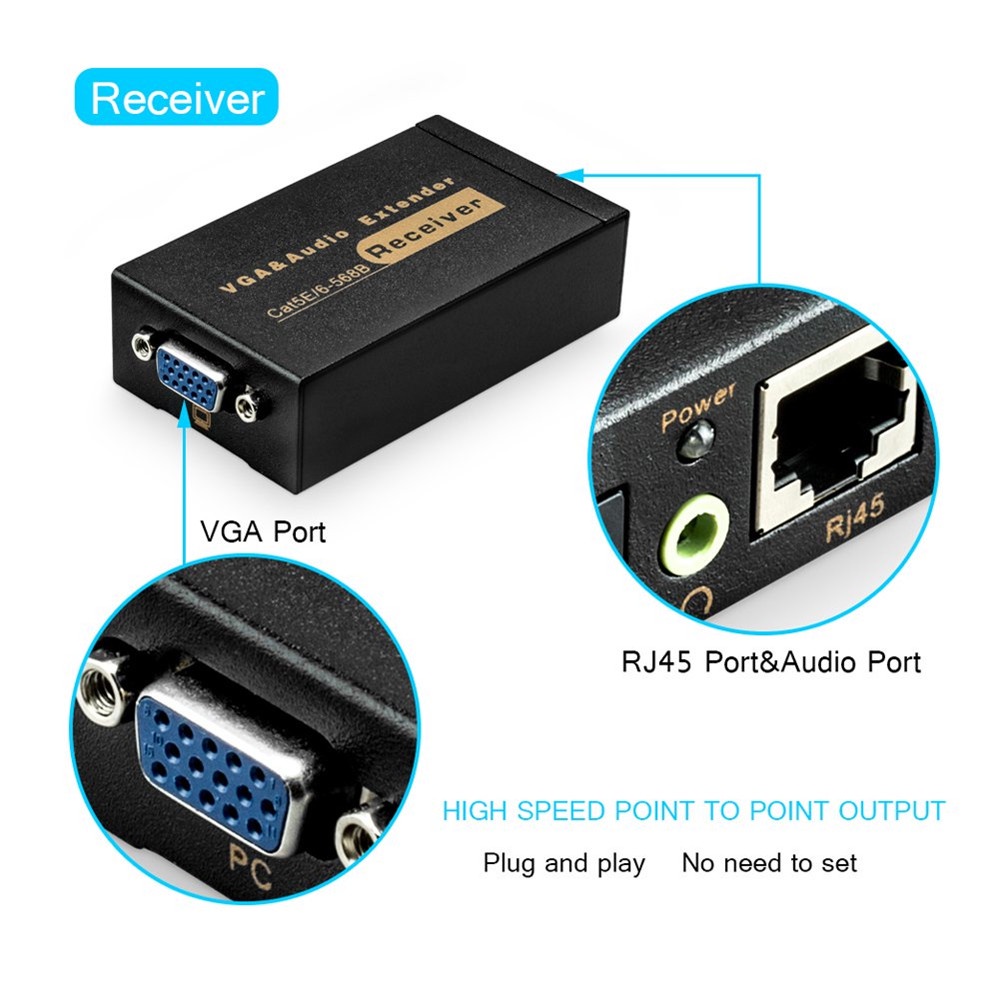 VGA EXTENDER 100M OVER LAN CAT5E / CAT6 CABLE 1080P FULL HD | Shopee ...