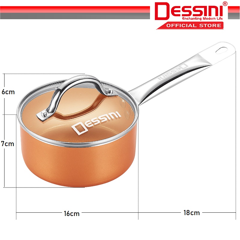 DESSINI ITALY Zero Fat 16CM Sauce Pan Aluminium Induction Non Stick ...